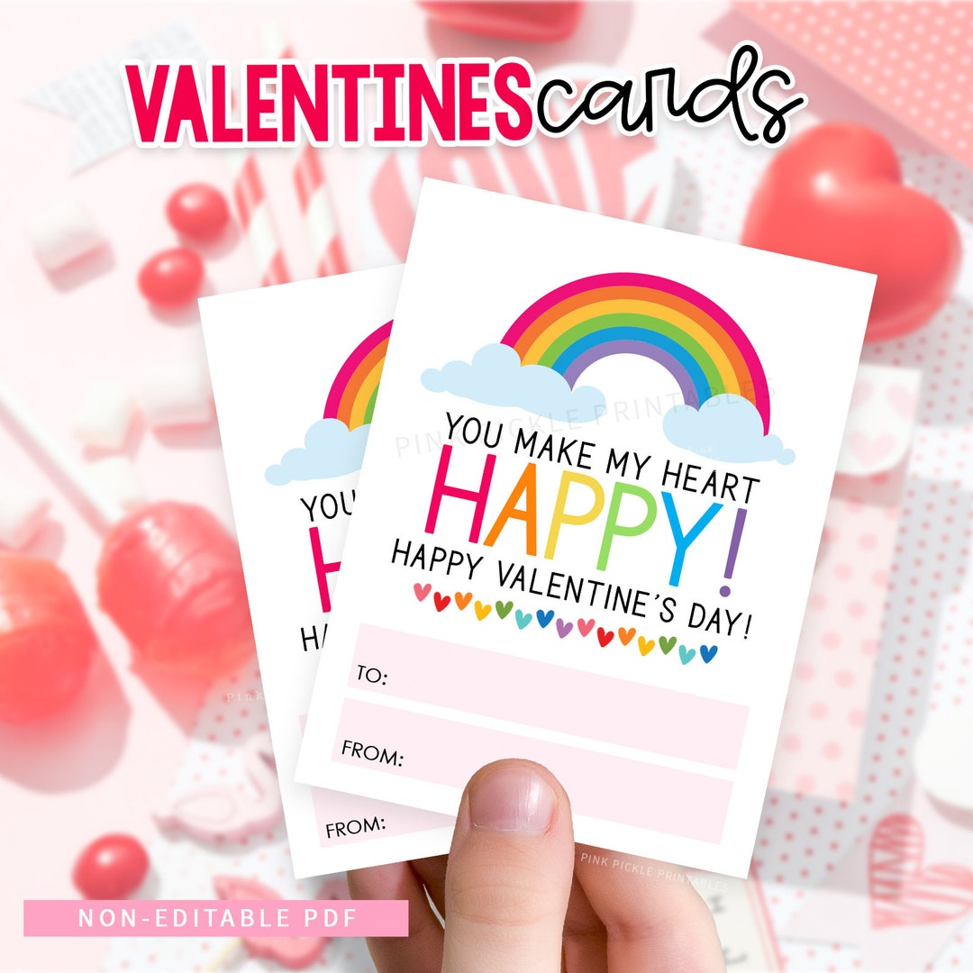 Rainbow Valentine's Day Cards for Kids. Valentine Rainbow Classroom ...
