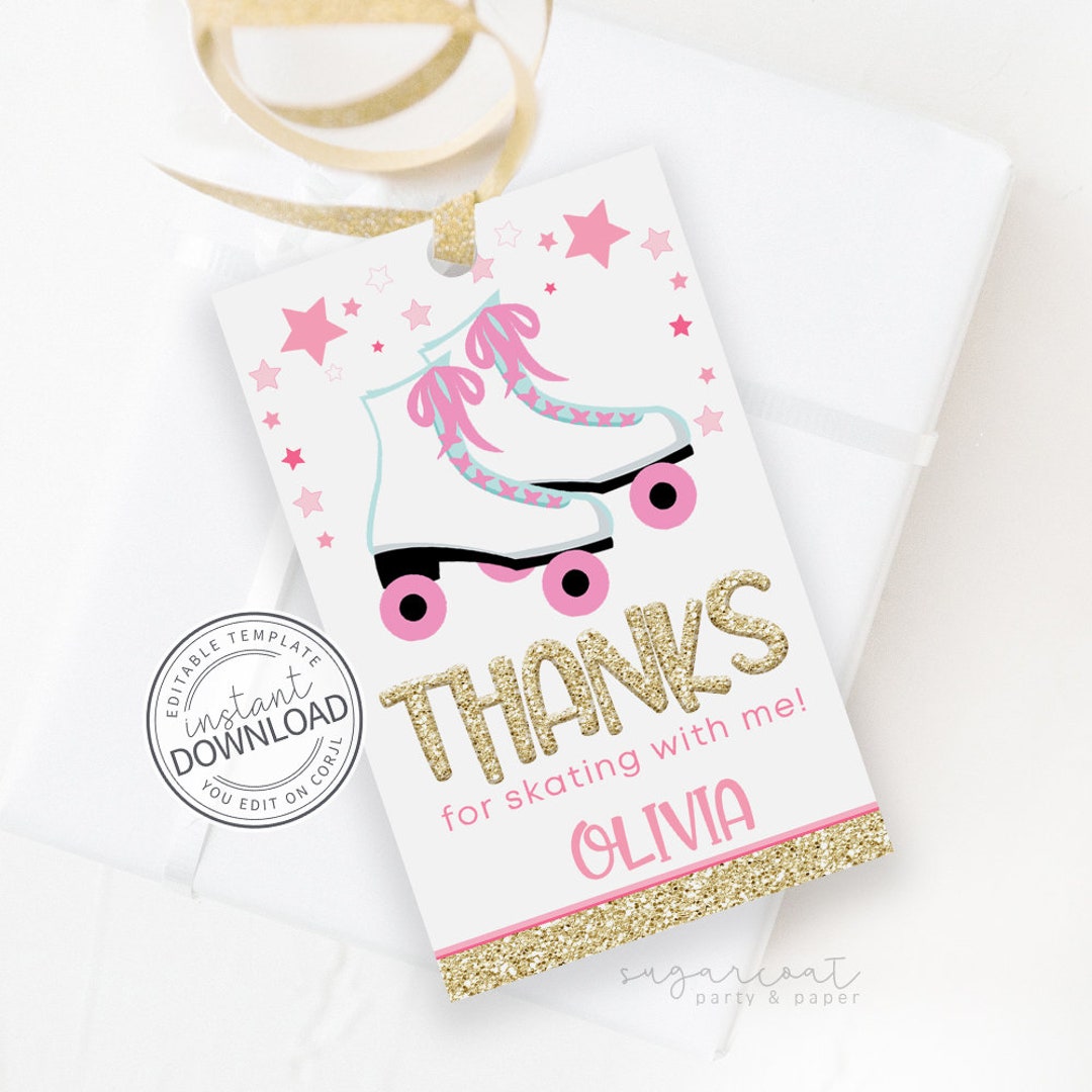 Roller Skate Tag, Roller Skate Tags, Skate Thank You, Skating Favor Tag ...