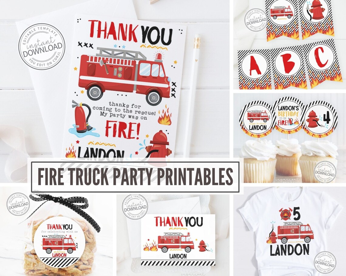 Editable Fire Truck Printable Party Package Fire Truck - Etsy