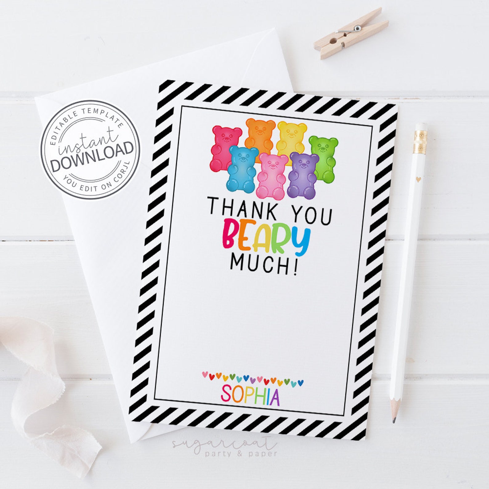 Editable Gummy Bear Thank You Card Gummy Bear Thank You Note | Etsy