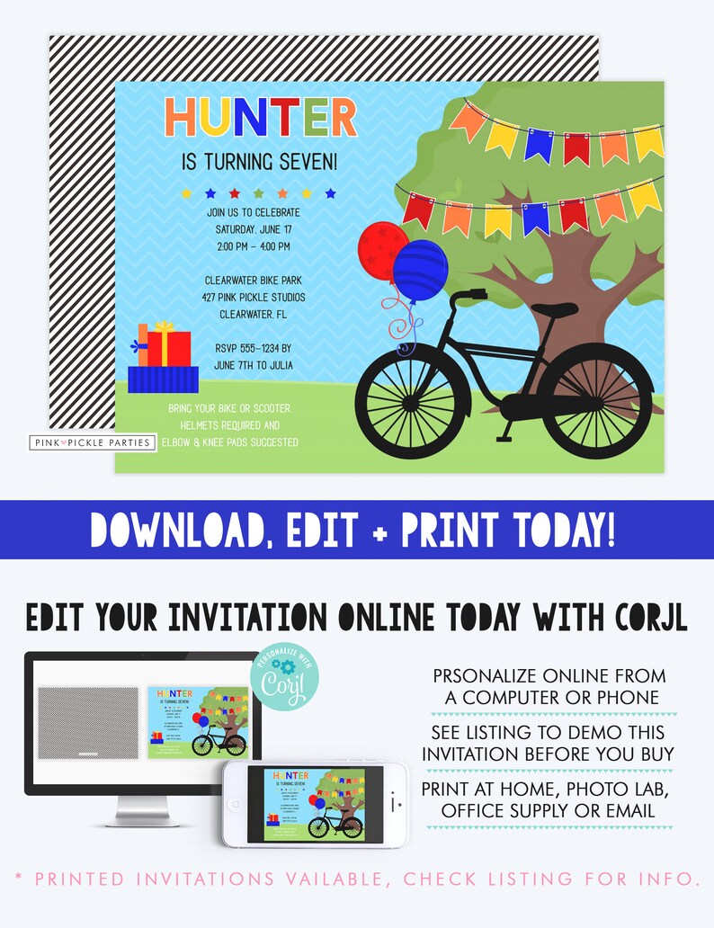 Bike Invitations Bike Birthday Invitation Bike Invite | Etsy