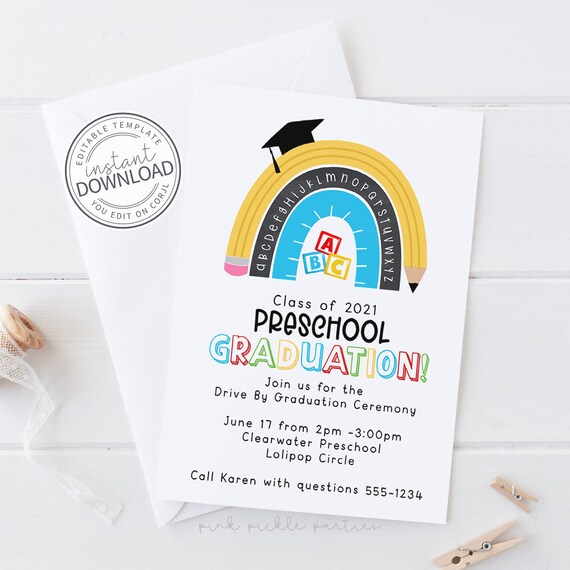 Preschool Graduation Invitation School Rainbow Invitation - Etsy