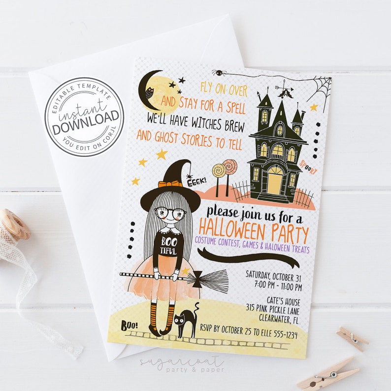 Witch Invitation Halloween Birthday Invitation Halloween | Etsy