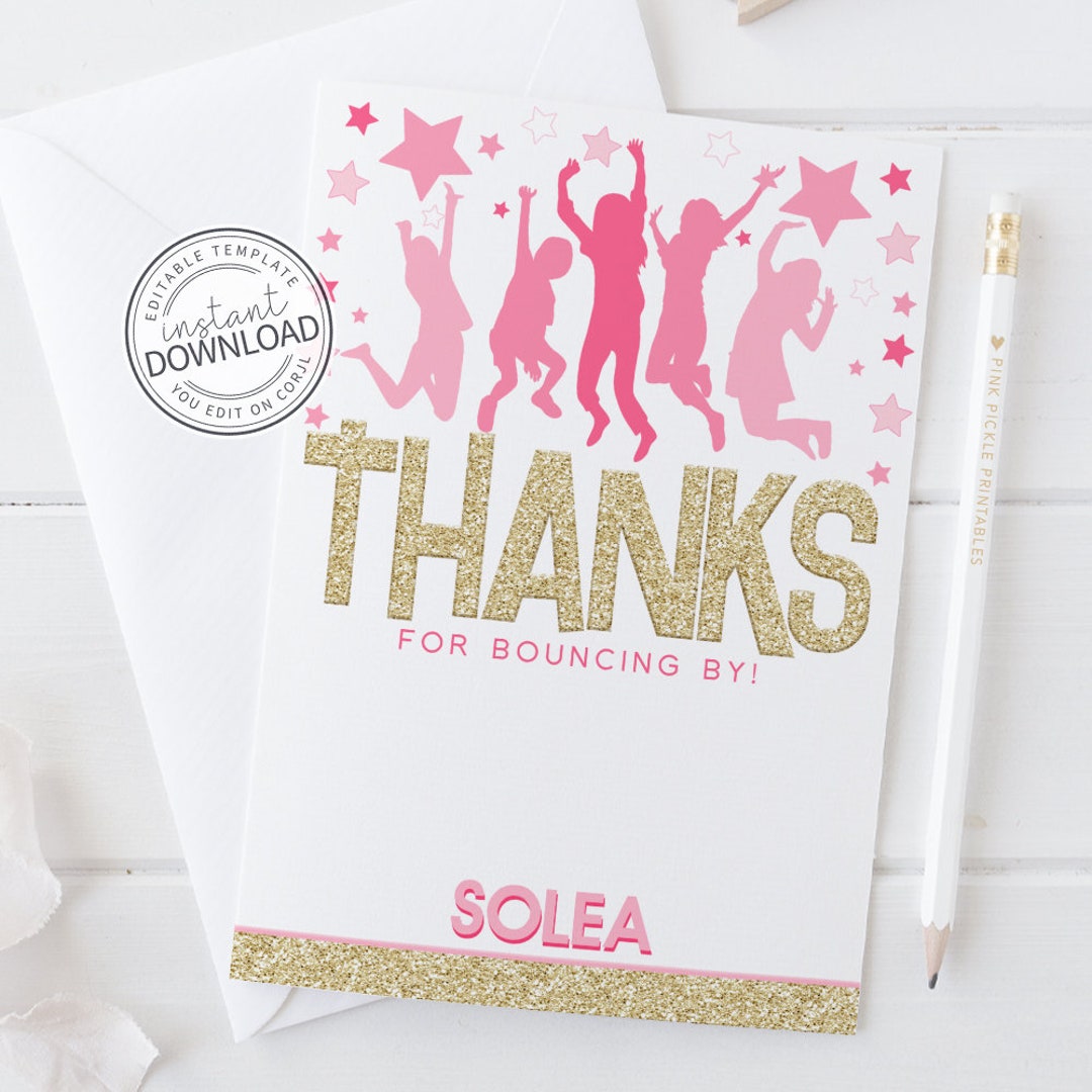 Trampoline Party Thank You Card, Jump Party Thank You, Jump Birthday ...