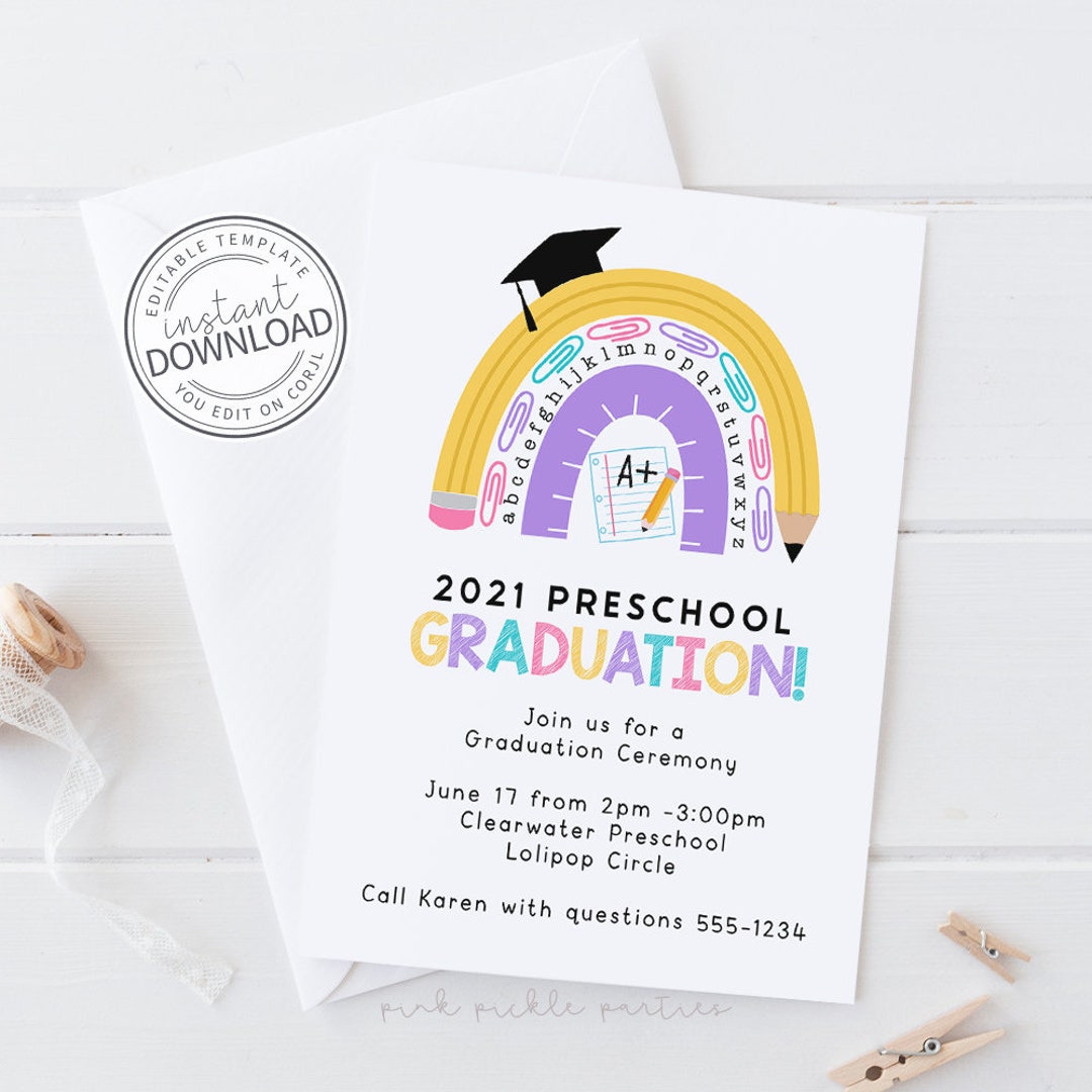 Preschool Graduation Invitation School Rainbow Invitation - Etsy