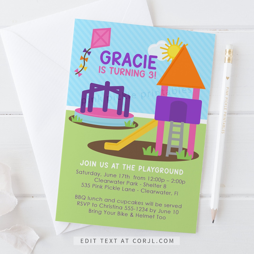 Playground Birthday Invitation, Park Birthday Invitation, Park ...