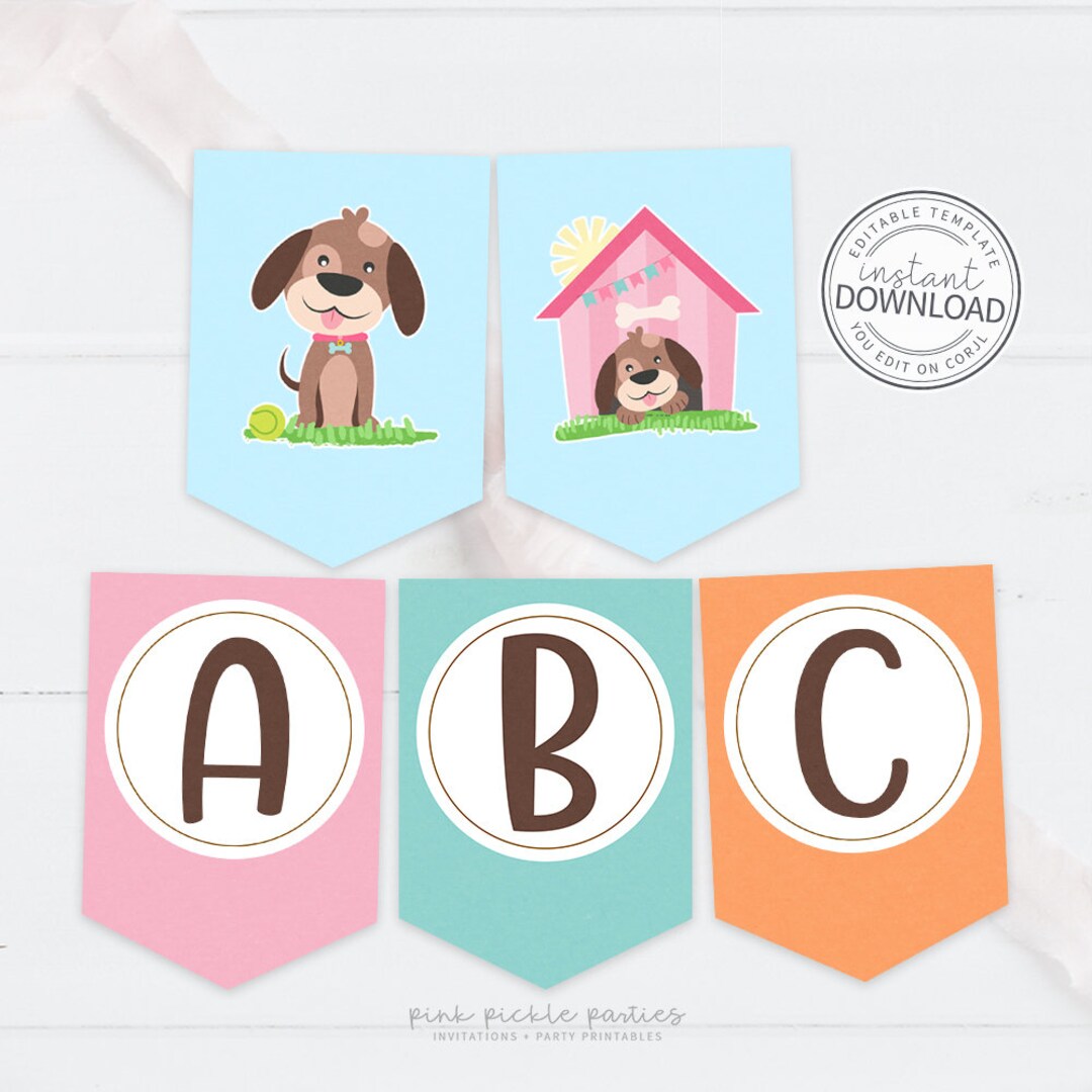 Puppy Party Banner, Puppy Birthday Party Decorations, Happy Birthday ...
