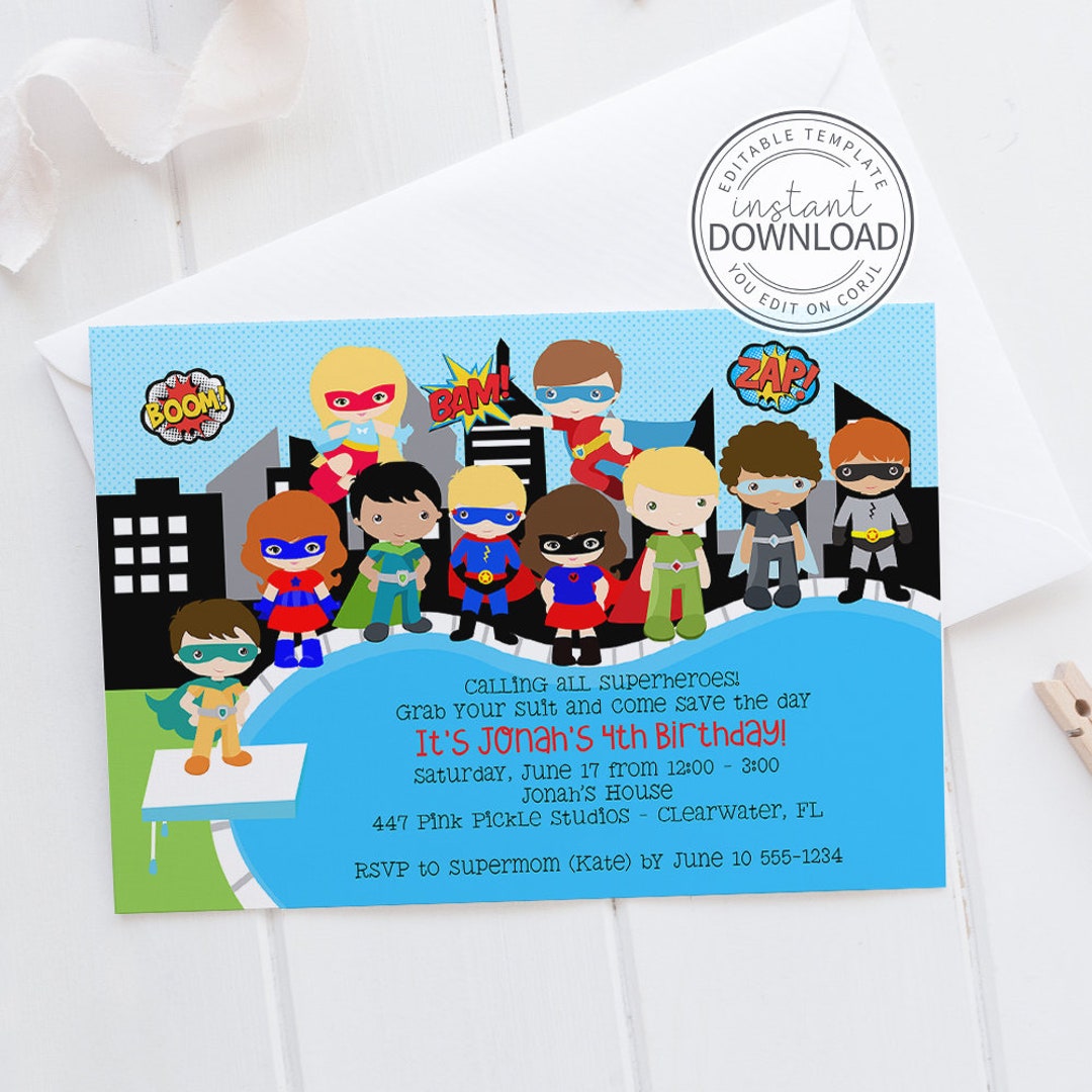 Superhero Invitation, Superhero Party, Superhero Pool Party, Superhero ...