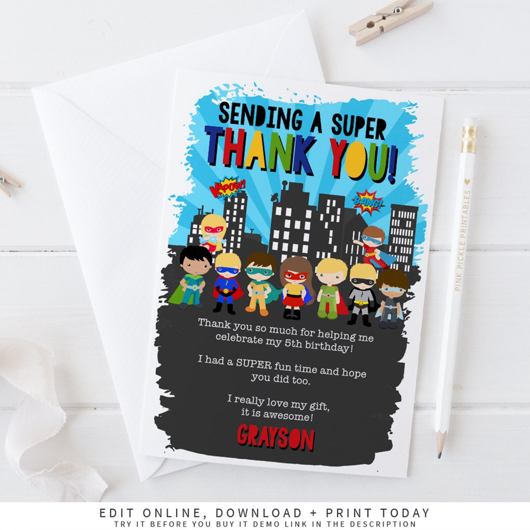 Superhero Thank You Cards, Personalized Stationery for Kids, Note Cards ...