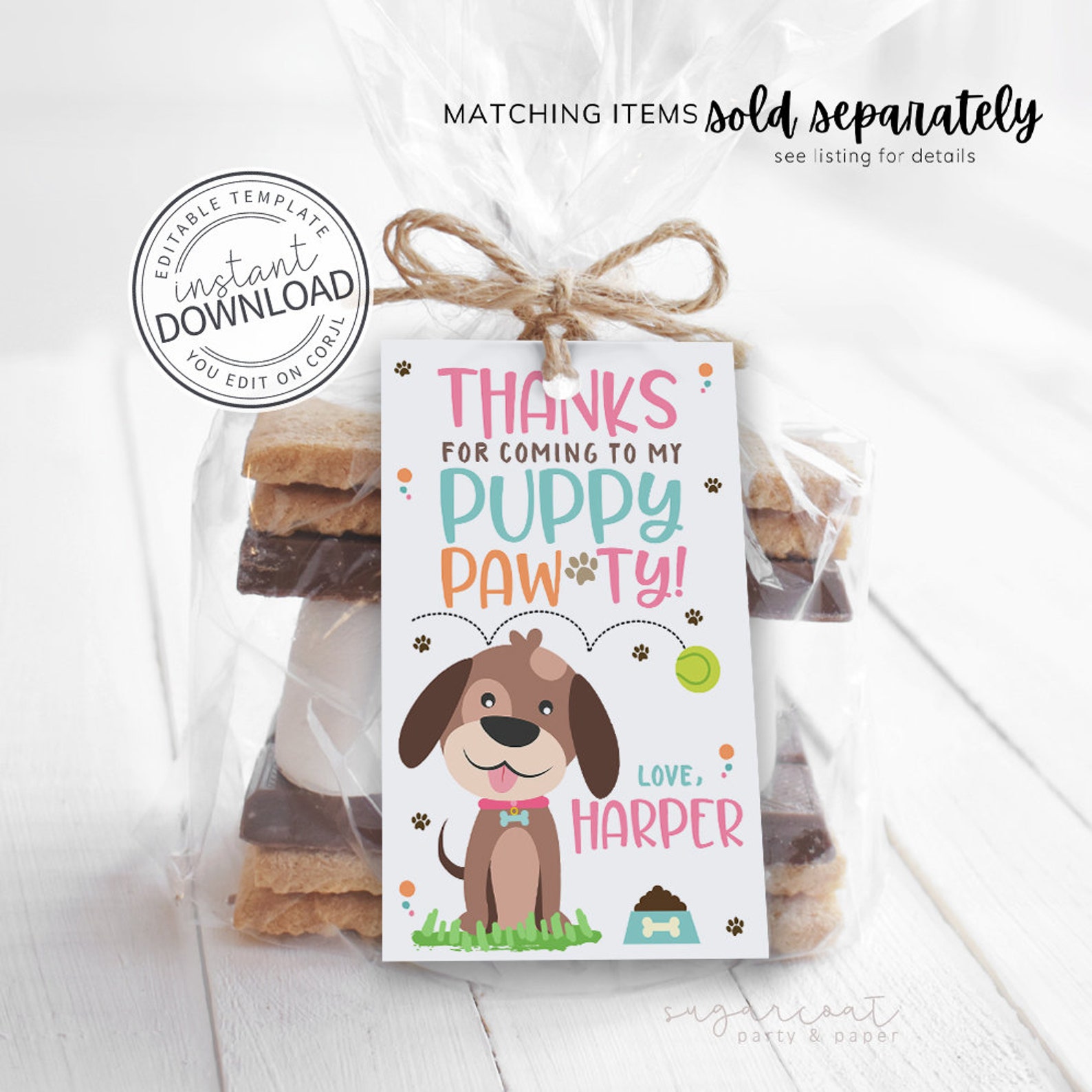 Editable Puppy Party Favor Tags Puppy Pawty Thank You Tags - Etsy