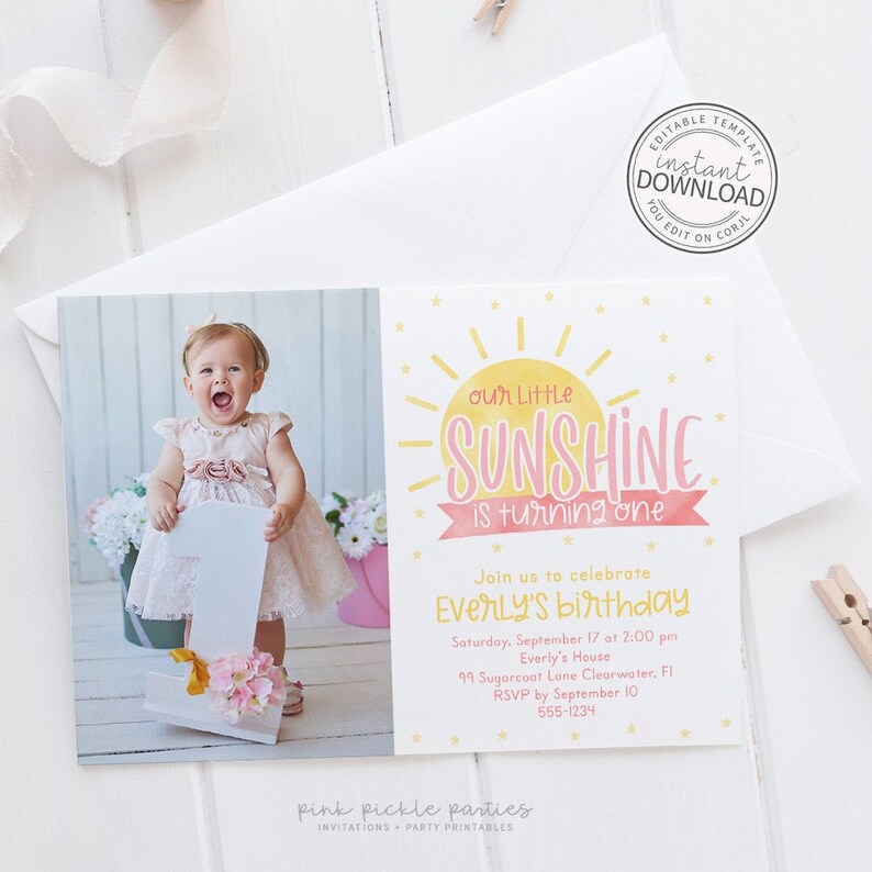 Editable Our Little Sunshine Birthday Invitation You Are My | Etsy