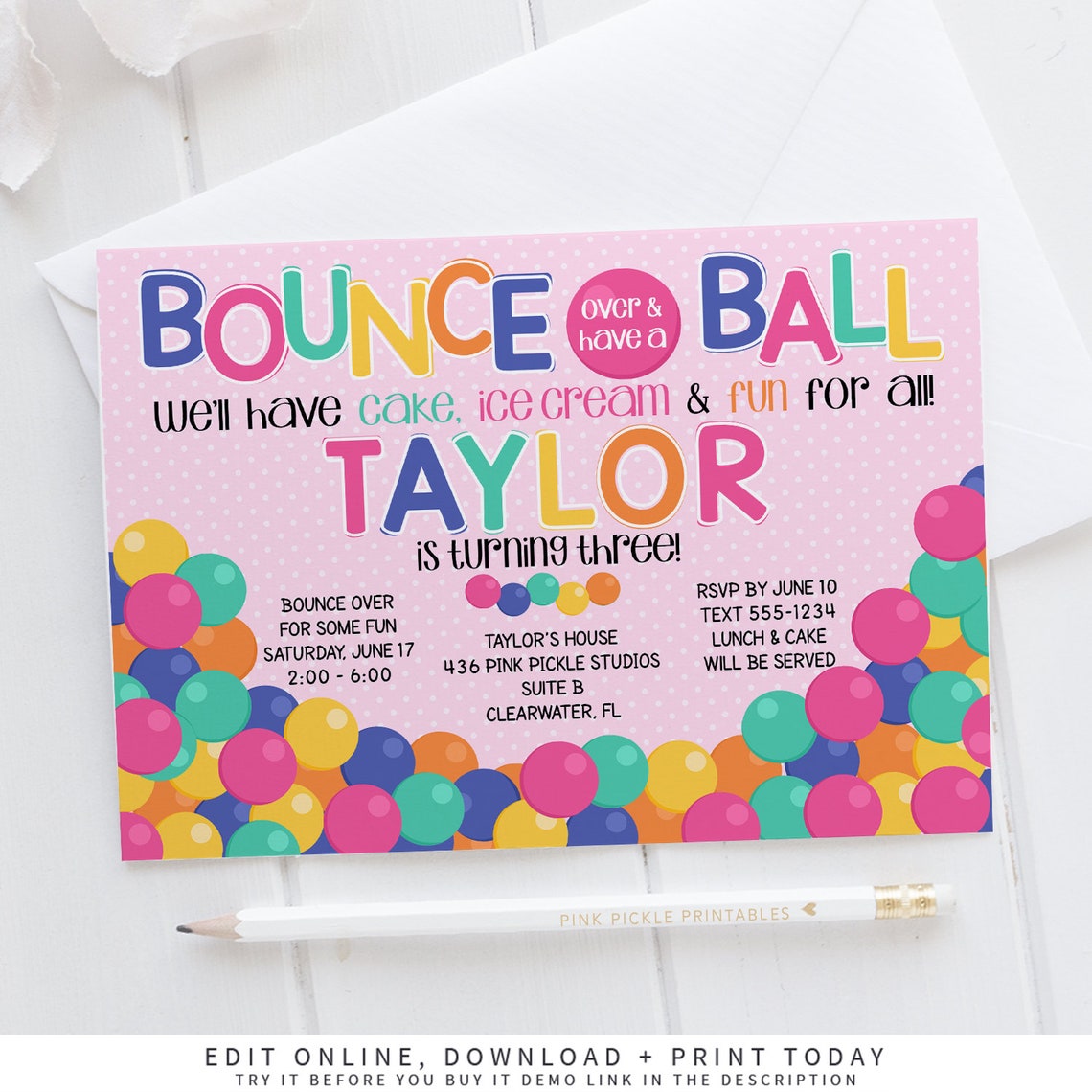 Bouncy Ball Birthday Party Invitation Template Instant - Etsy