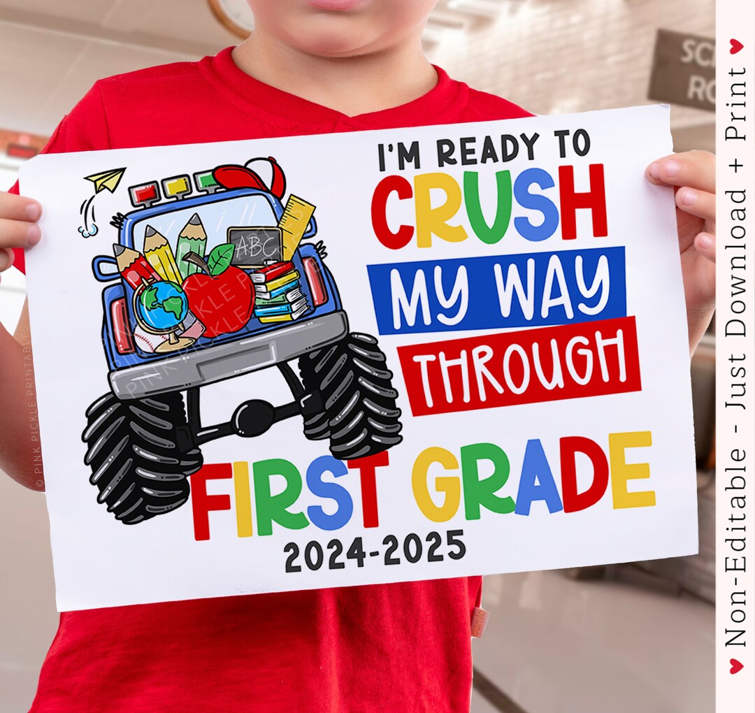 Monster Truck First Day of School Sign Printable, Printable First Day ...