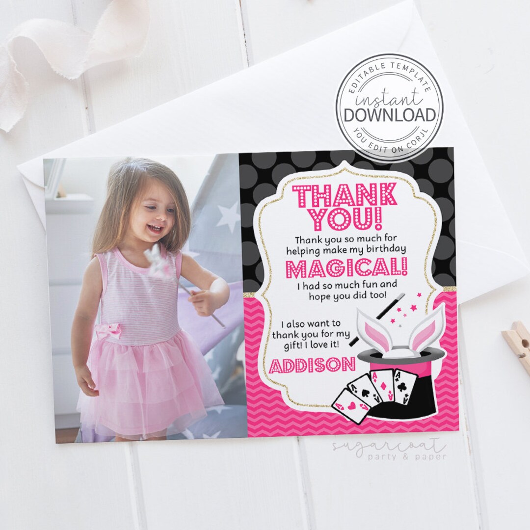 Magic Party Thank You Card, Magic Birthday, Magician Thank You Card ...