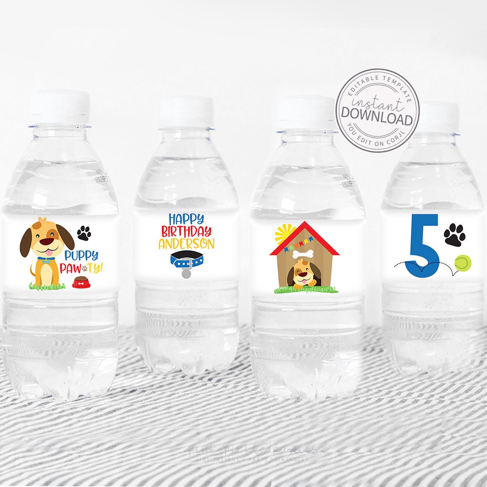 Editable Puppy Party Water Bottle Labels Puppy Pawty Puppy - Etsy