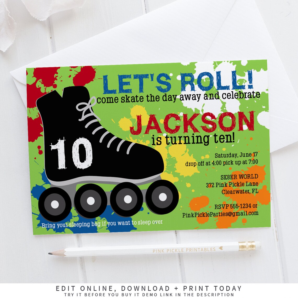 Roller Blade Invite Roller Blade Party Inline Skates Roller - Etsy