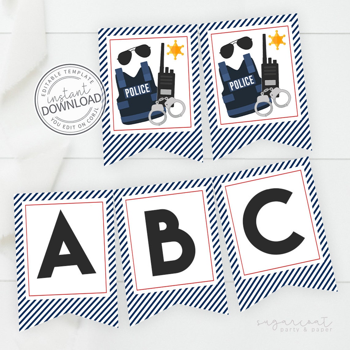 Police Banner, Police Birthday Party Decorations, Happy Birthday Name ...