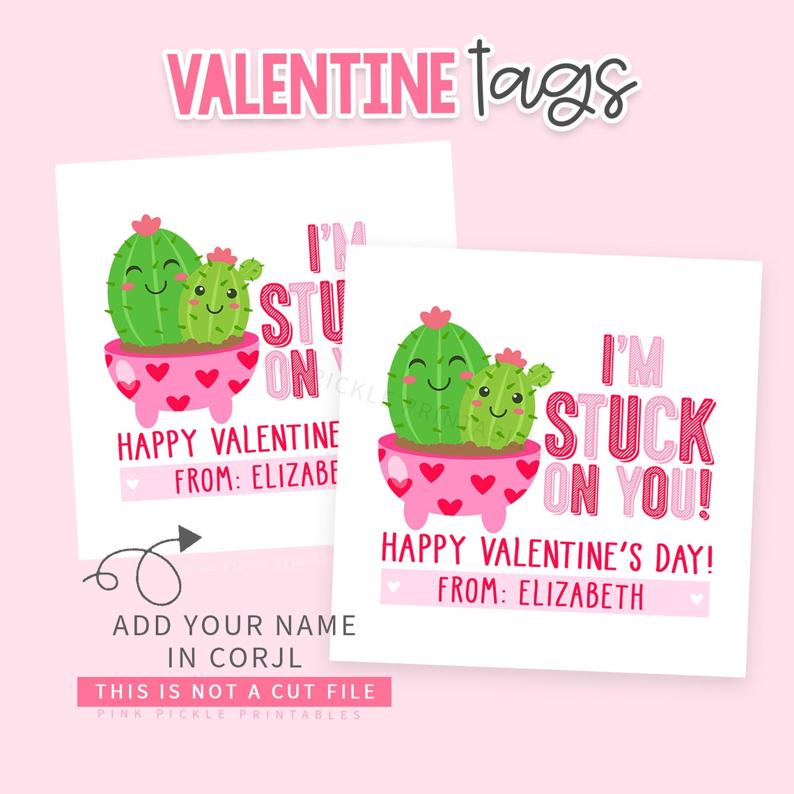 Printable Stuck on You Valentines Day Tag, Cactus Valentine Exchange ...