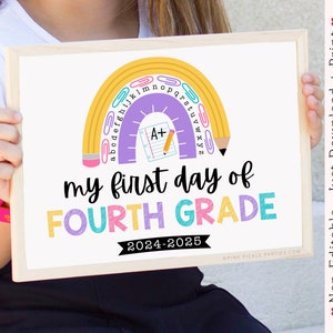 First Day of School Sign Printable, Printable First Day of 4th Grade ...