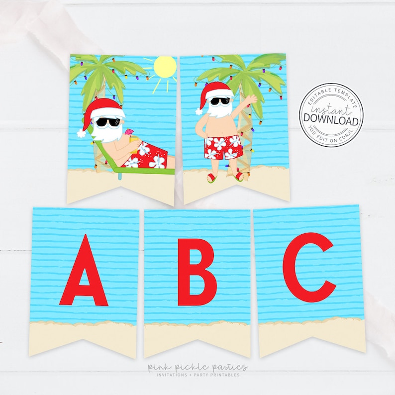 Editable Christmas in July Banner, Summer Santa Banner, Happy Birthday ...