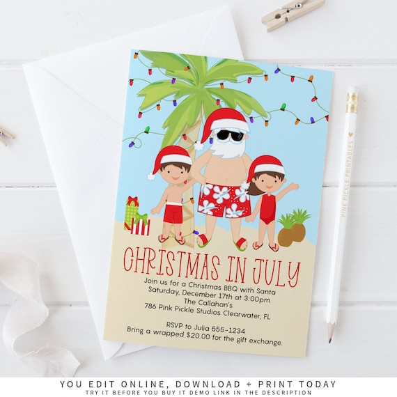 Christmas in July Invitation Beach Christmas Summer - Etsy