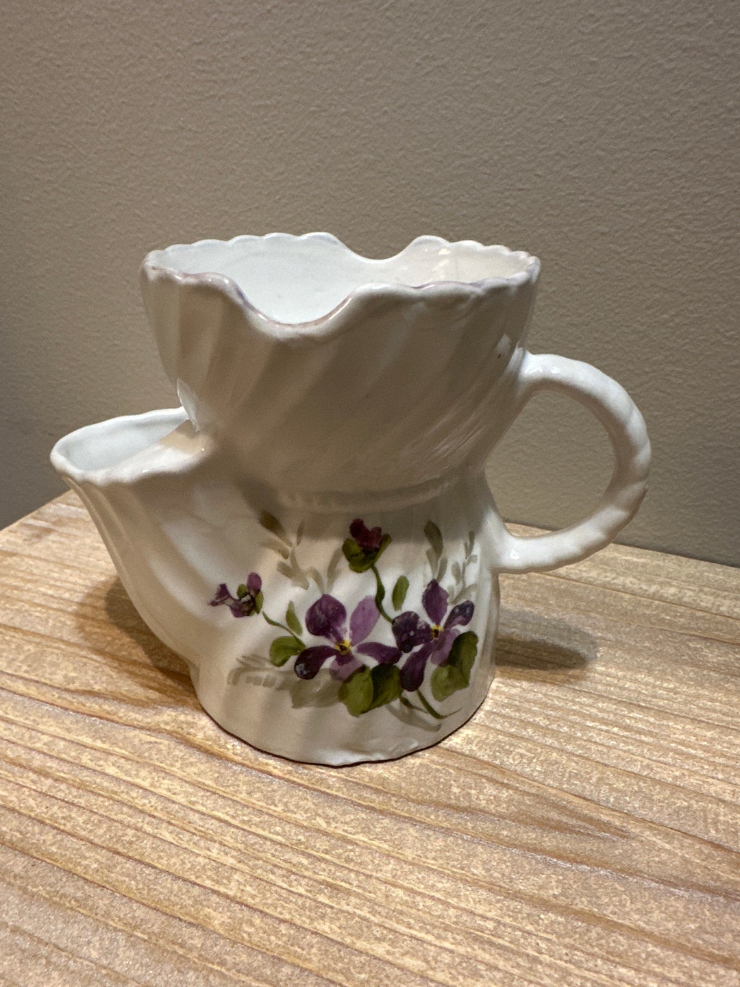 Antique Shaving Scuttle Mug With Fluted Rims, Fluted Handle, Hand ...