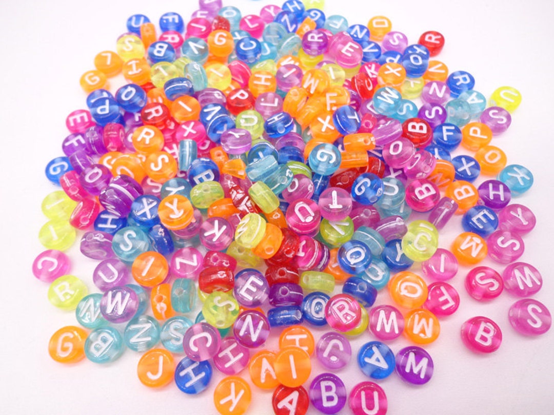 200 Pcs Alphabet Round Beads,letter Square Beads,mixed Colors Letter ...