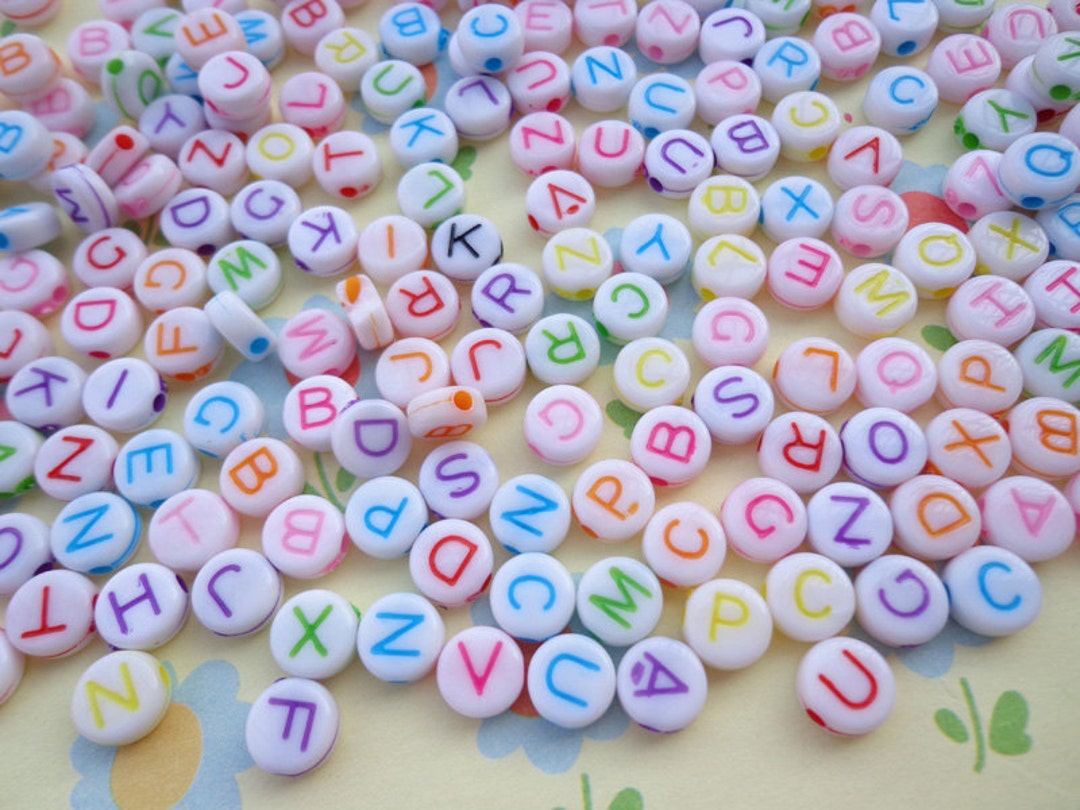 200 Pcs Alphabet Round Beads,letter Square Beads,mixed Colors Letter ...