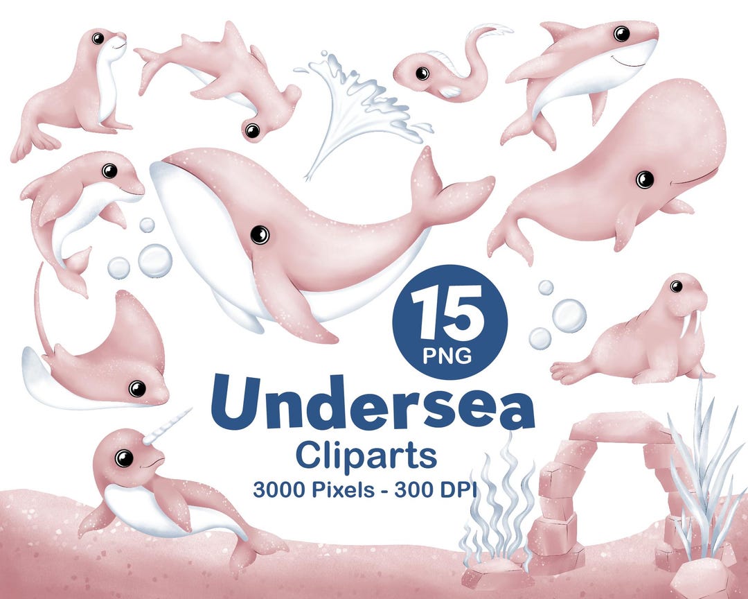 Ocean Animals Clipart Bundle: Kawaii Sea Life PNG, Nursery Art (digital ...
