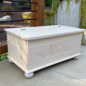 Personalized Hand Carved Wood Toy Chest With Bun Feet - Etsy