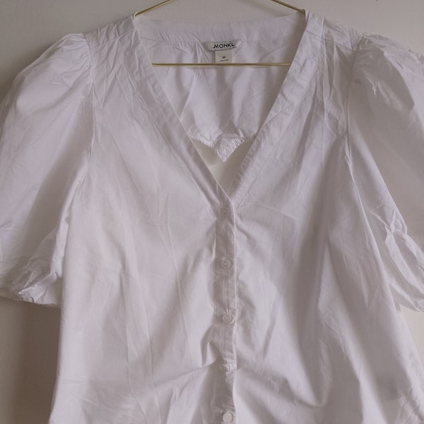 White Cotton Back Button Blouse - Etsy