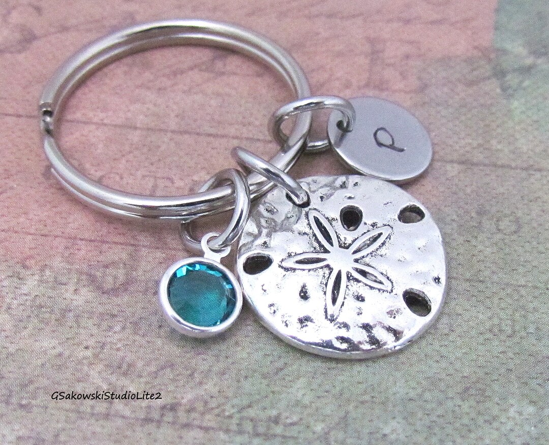Sand Dollar Charm Key Ring, Personalized Antique Silver Initial ...