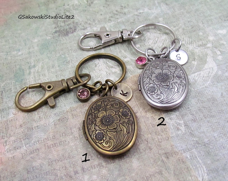 Daisy Locket Key Ring Personalized Hand Stamped Initial Birthstone ...