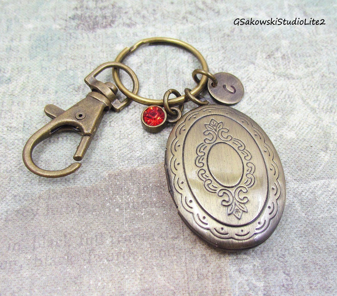 Oval Locket Key Ring Personalized Antique Brass Hand Stamped Initial ...