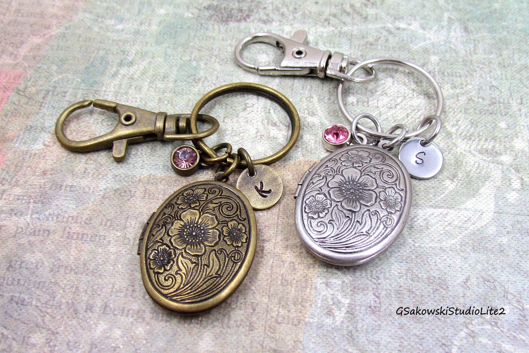 Daisy Locket Key Ring Personalized Hand Stamped Initial Birthstone ...