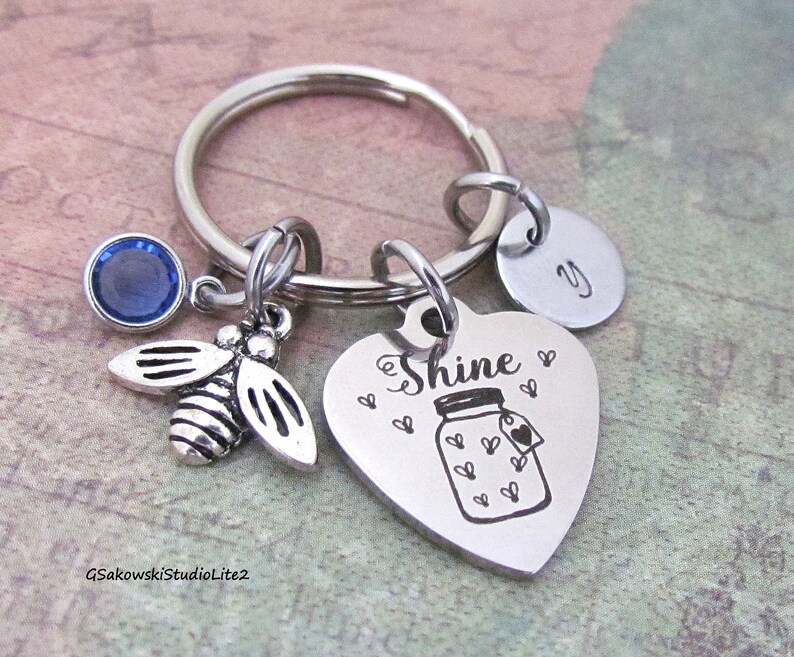 Shine Firefly Charm Key Ring Personalized Antique Silver | Etsy