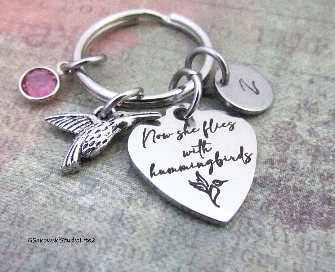 Now She Flies With Hummingbird Charm Key Ring, Personalized Silver ...