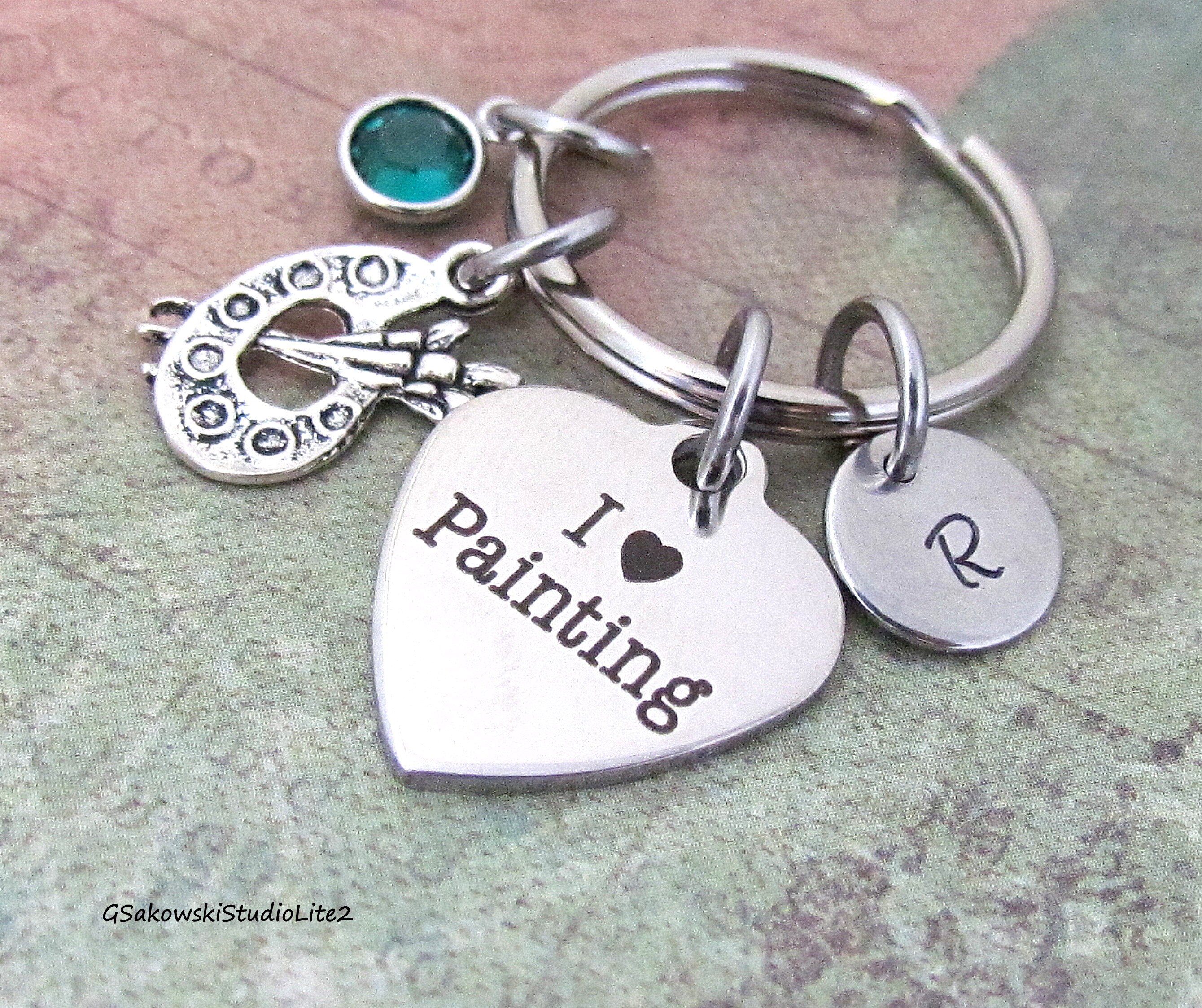 I Love Painting Artist Palette Charm Key Ring Personalized | Etsy