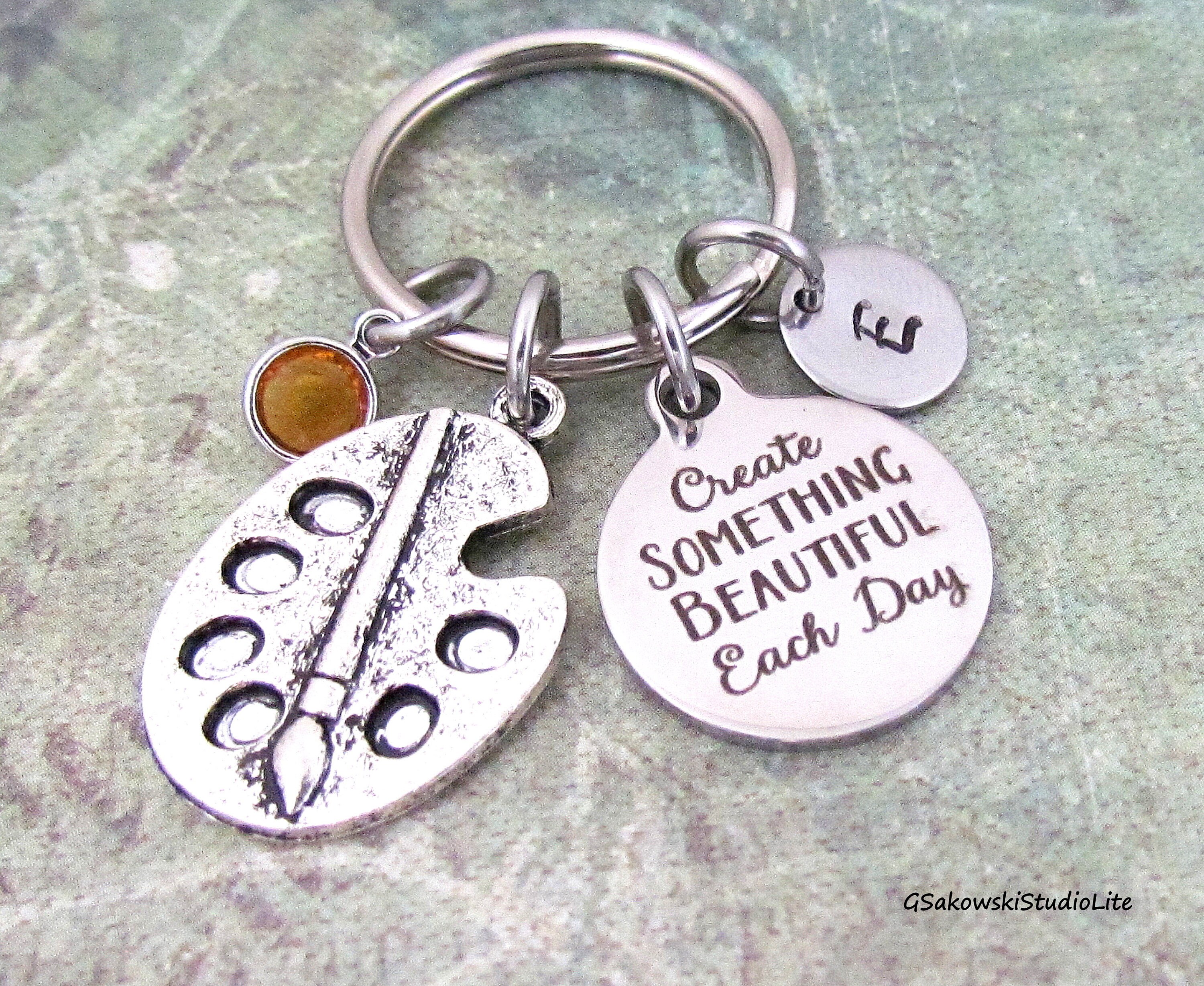 Create something beautiful each day Artist Palette Charm Key | Etsy