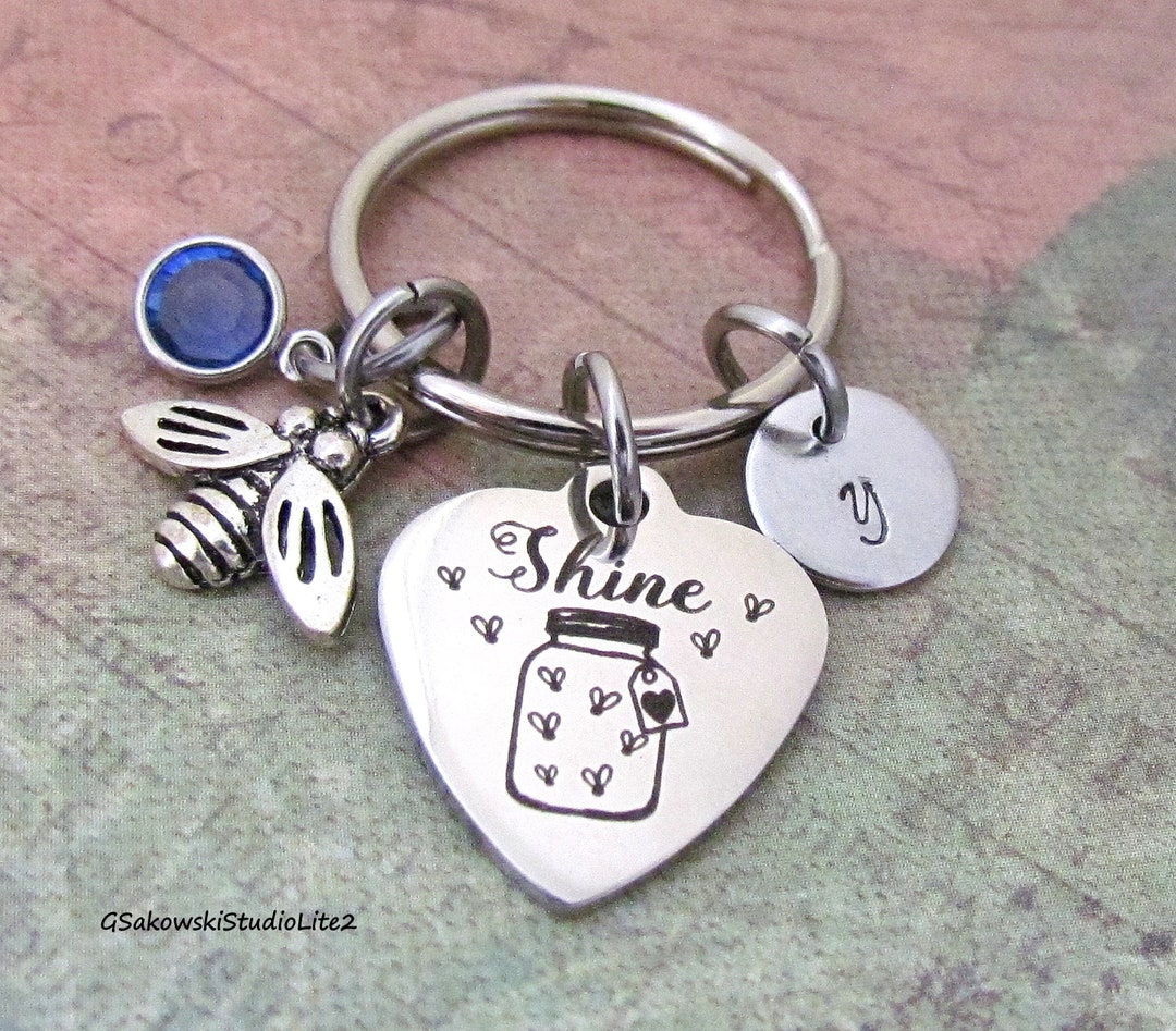 Shine Firefly Charm Key Ring, Personalized Antique Silver Initial Mason ...