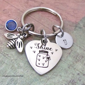 Shine Firefly Charm Key Ring, Personalized Antique Silver Initial Mason ...