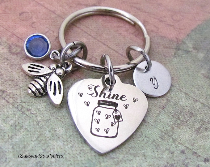 Shine Firefly Charm Key Ring, Personalized Antique Silver Initial Mason ...
