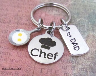 Chef Frying Pan Spatula Charm Key Ring Personalized Initial - Etsy