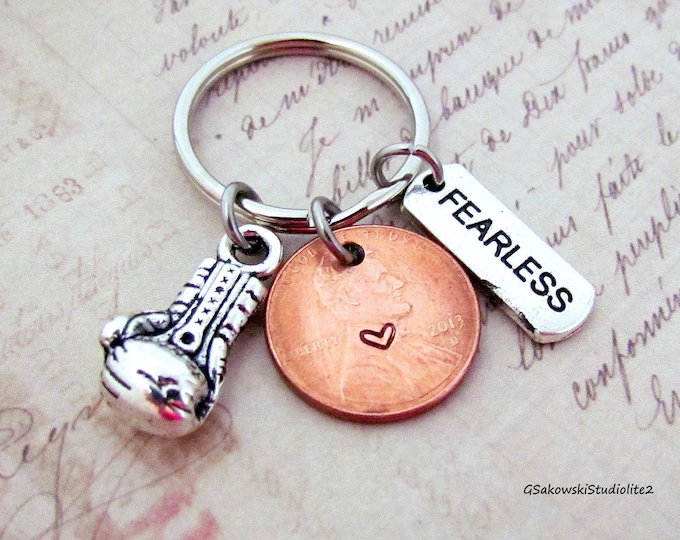 Fearless Penny Keychain, Heart Boxing Glove Lucky Penny, Fearless Tag ...