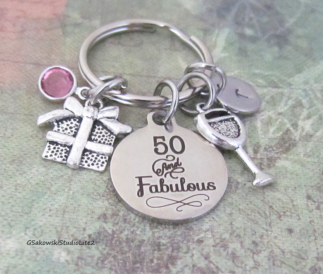 50th Birthday Wine and Gift Charm Personalized Antique Silver Initial ...