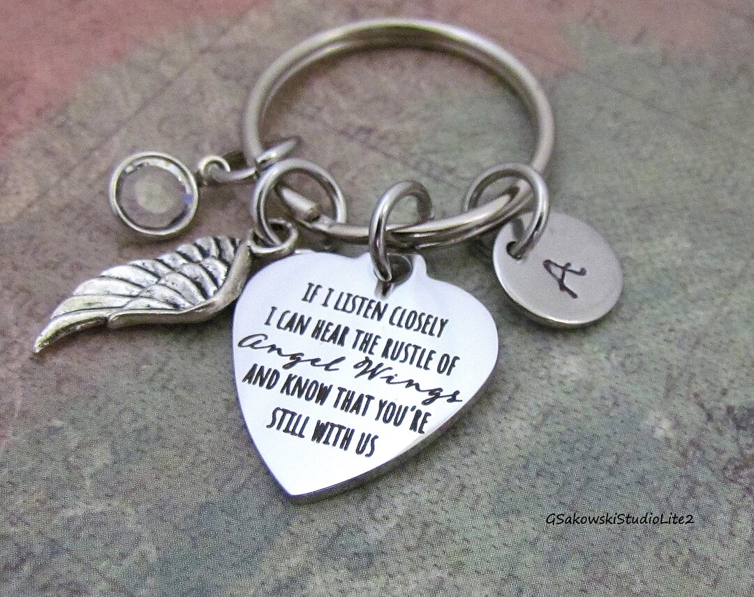 Memorial Angel Wings Key Ring, Personalized Antique Silver Initial ...