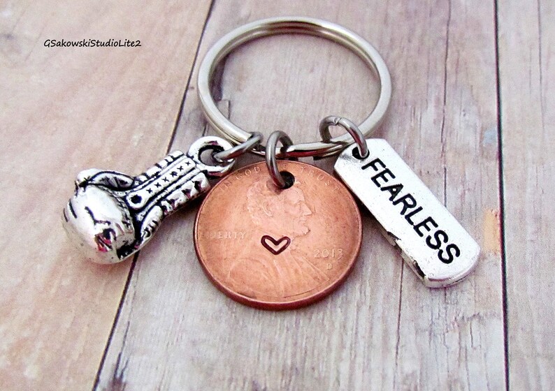 Fearless Penny Keychain Heart Boxing Glove Lucky Penny - Etsy