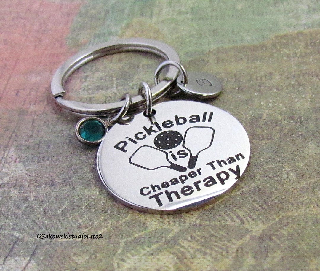 Pickleball Charm Key Ring Personalized Birthstone Initial Pickleball ...