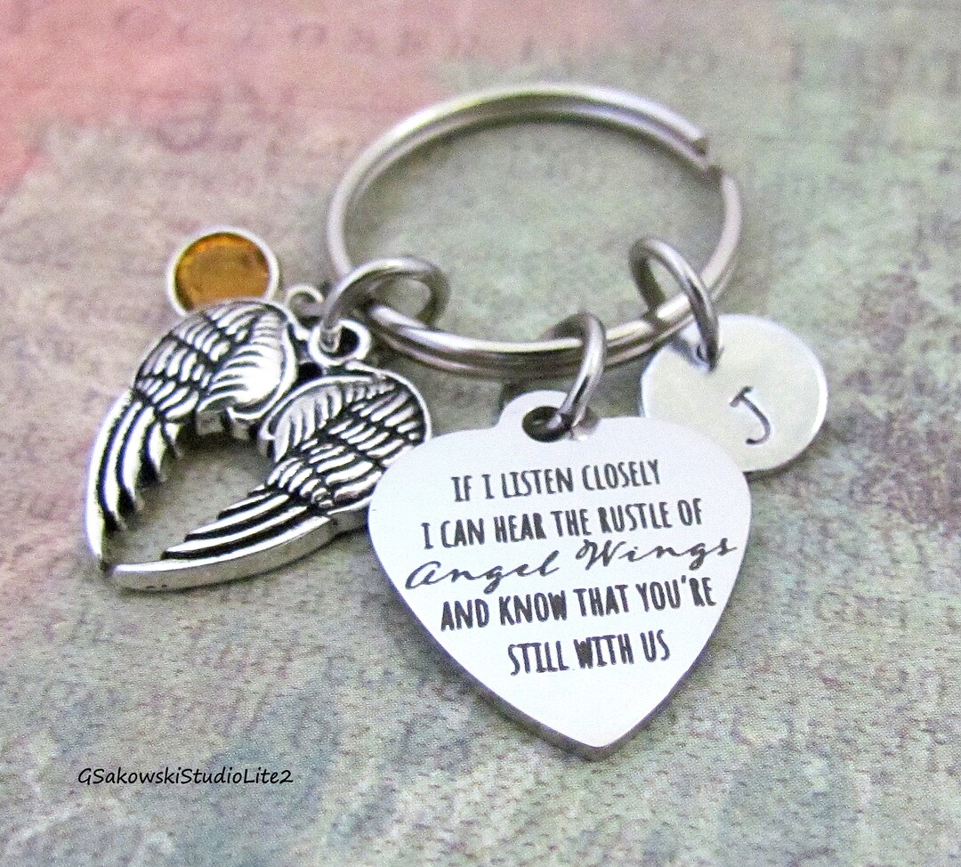 Memorial Angel Wings Key Ring, Personalized Antique Silver Initial ...