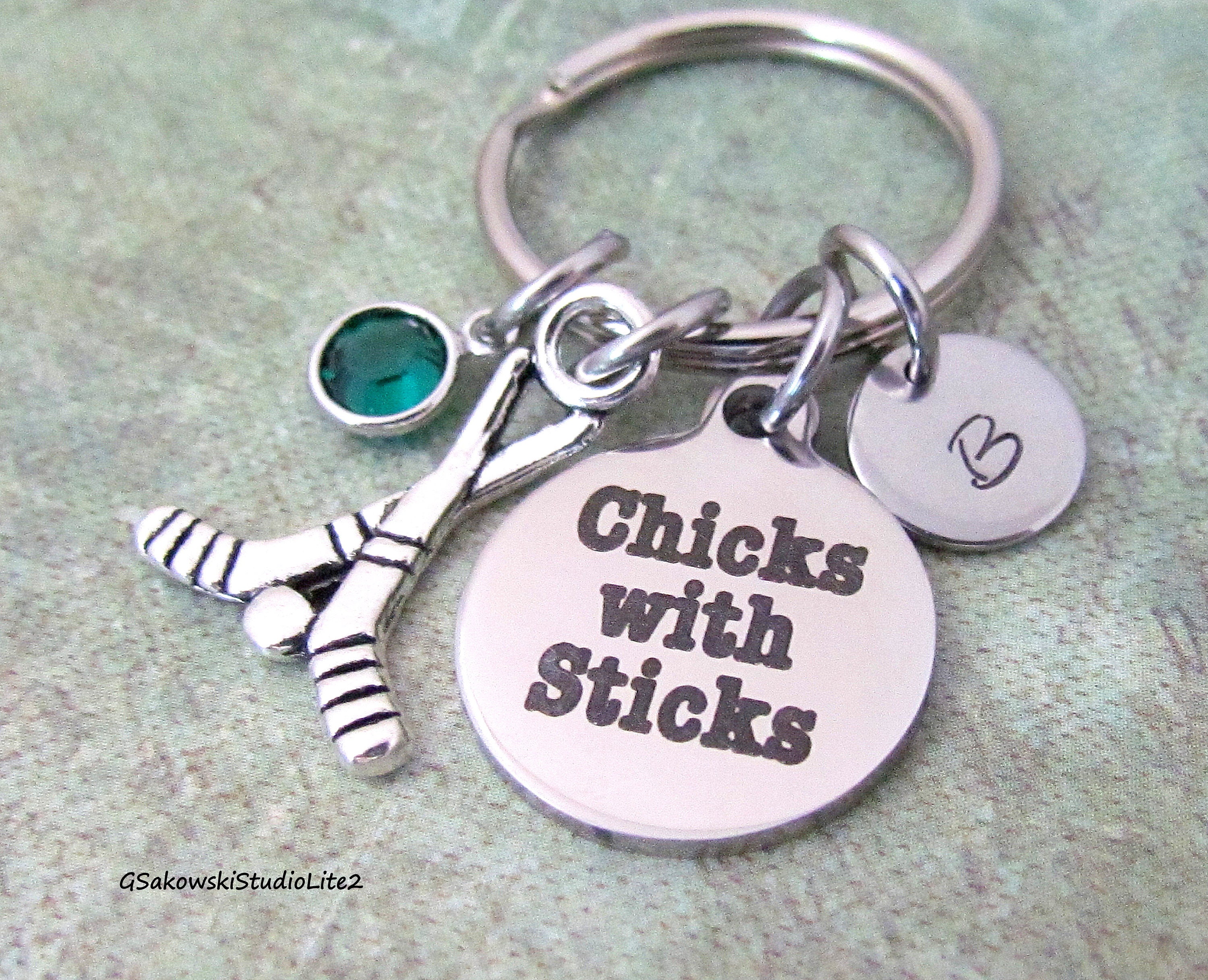 Chicks With Sticks Hockey Sticks Charm Key Ring Personalized | Etsy